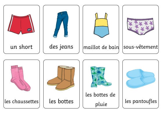 FRENCH CLOTHING PRINTABLE Flashcards, Basic French Vocabulary, France ...