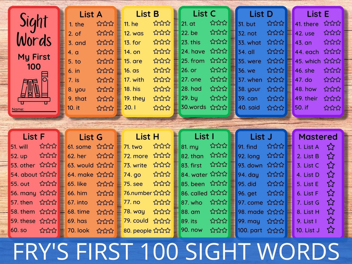 Sight Word Flashcards Fry's SECOND 100 Sight Word - Etsy