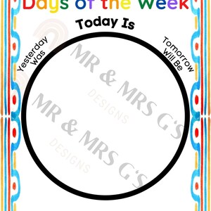DAYS of the WEEK Printable Wheel Yesterday Today Tomorrow | Etsy
