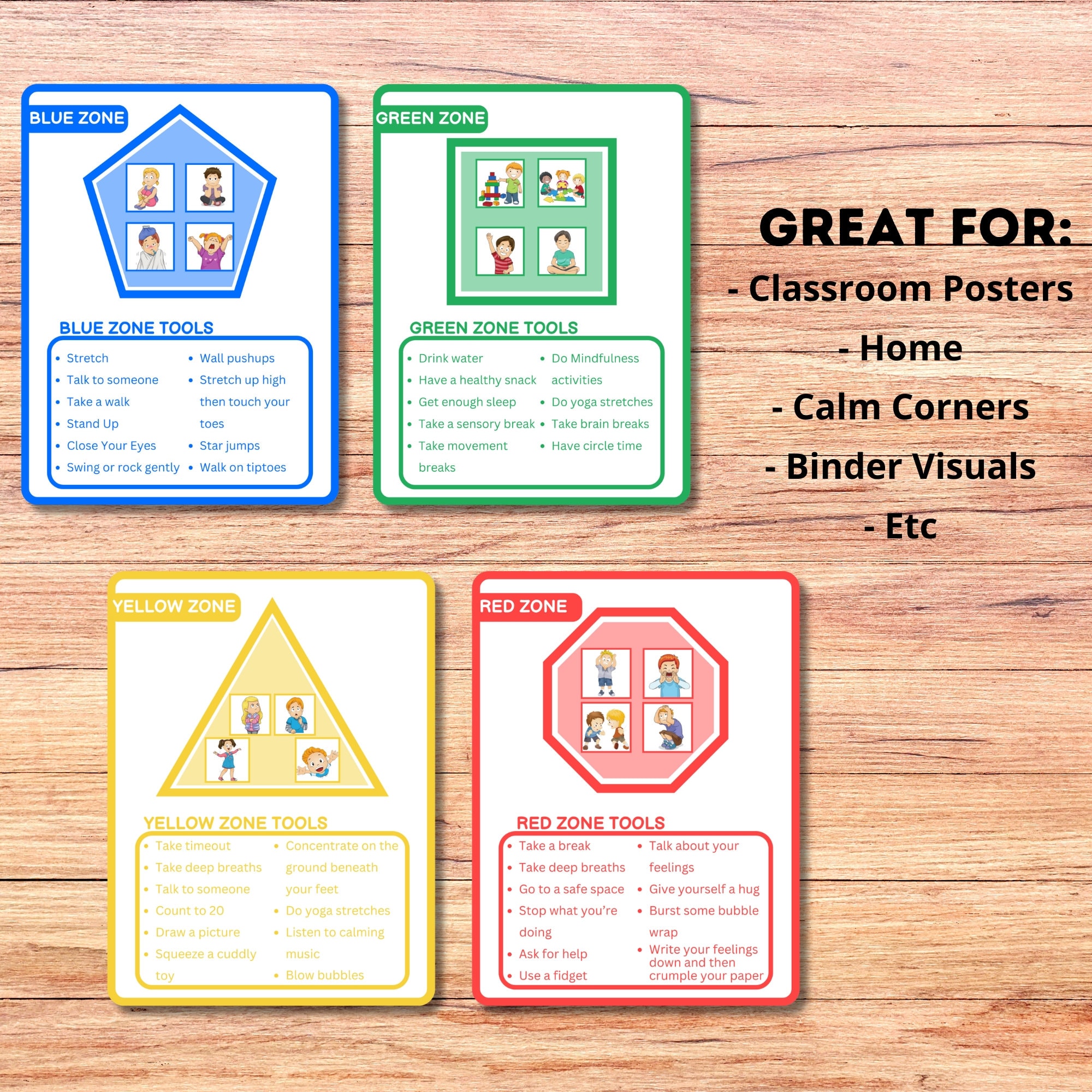 Self-regulation Zones Posters, Feelings Chart for Kids, Calming Corner ...