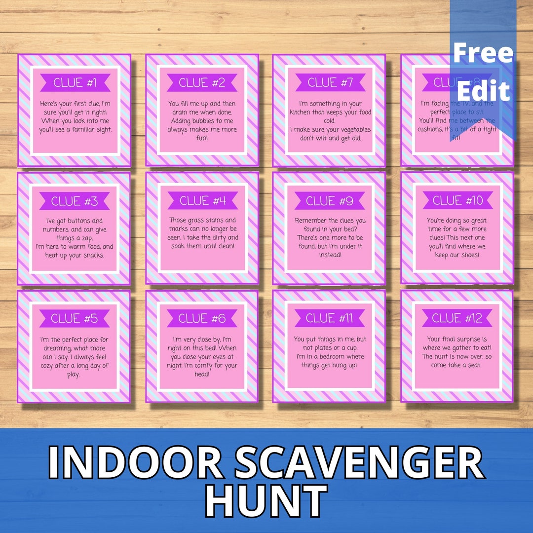 Indoor Scavenger Hunt Printable, Treasure Hunt for Kids, Scavenger Hunt ...
