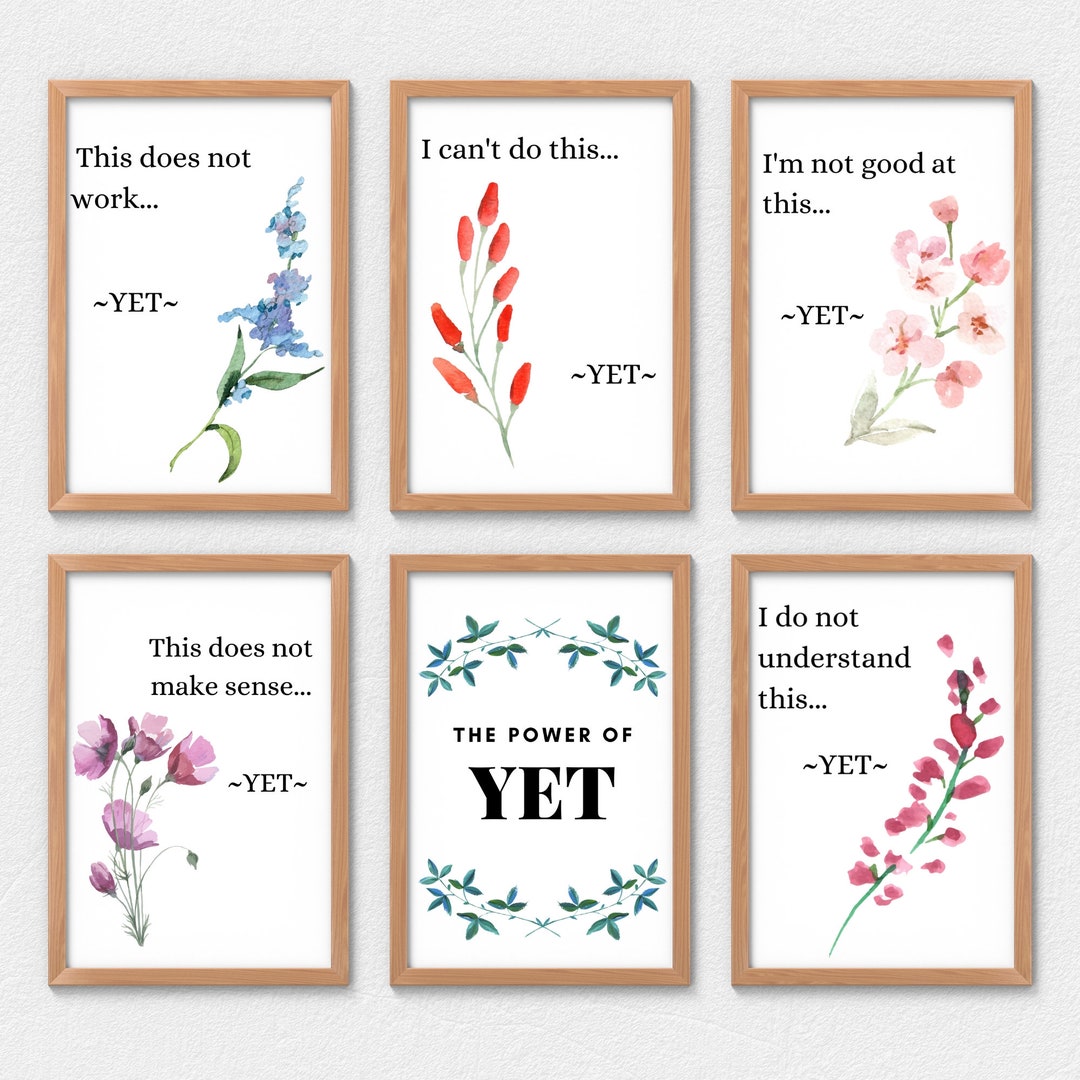 POWER of YET Poster Set, Growth Mindset Print, Botanical Motivational ...