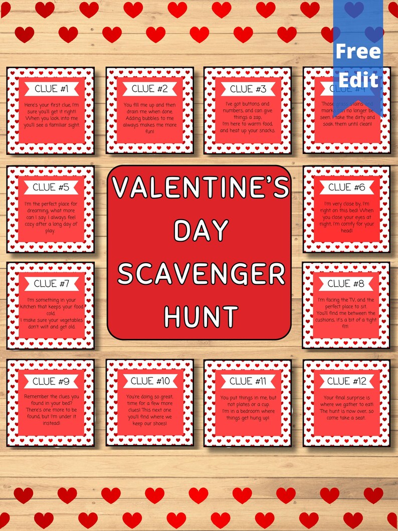 Valentine's Day Scavenger Hunt Printable, Treasure Hunt for Kids ...