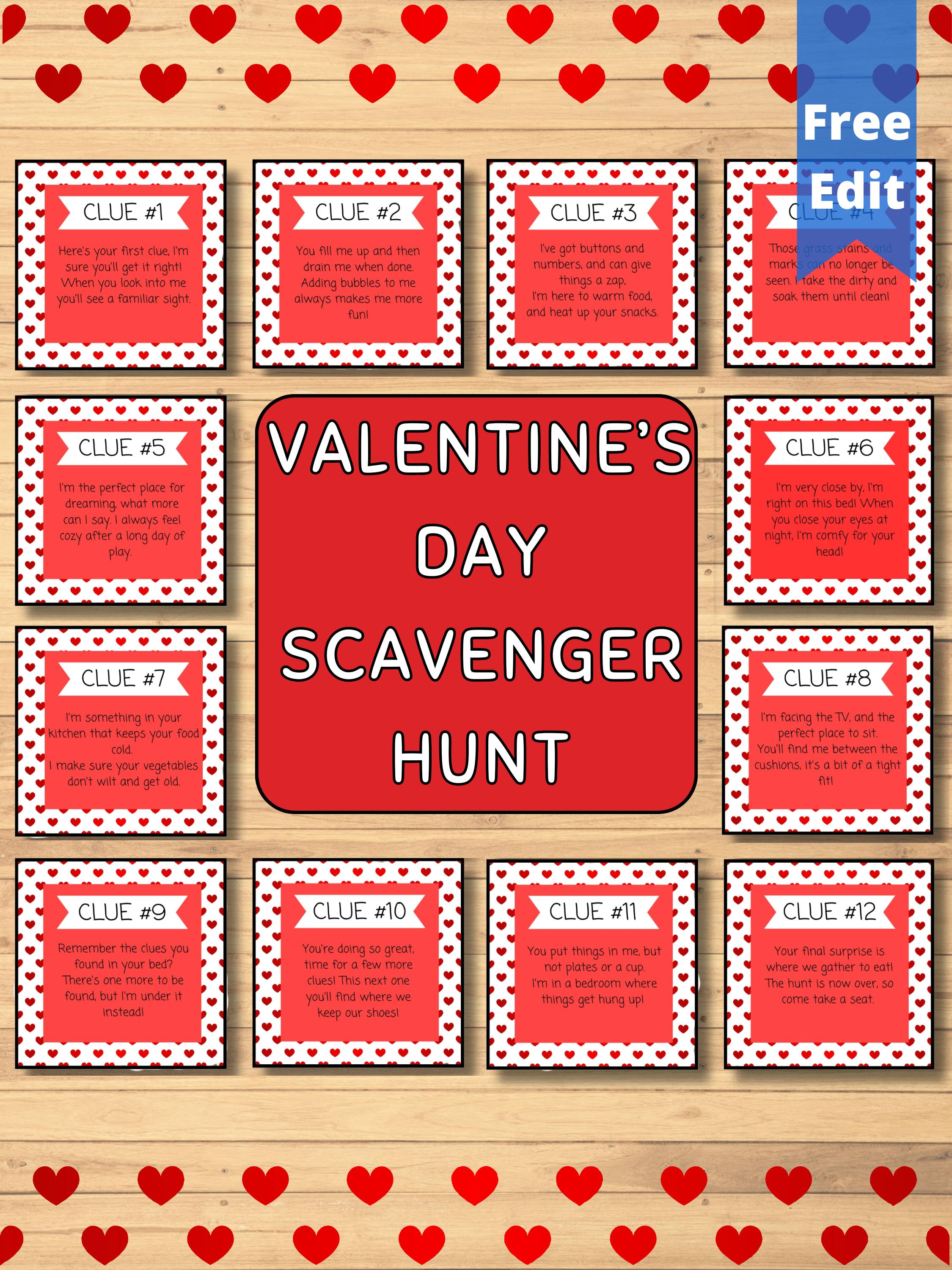 Valentine's Day Scavenger Hunt Printable, Treasure Hunt for Kids ...