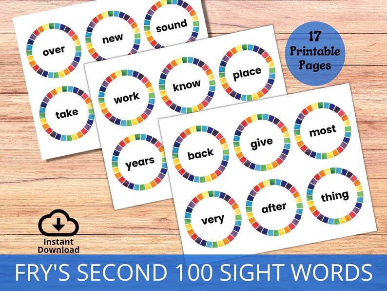 Sight Word Flashcards Fry's SECOND 100 Sight Word - Etsy