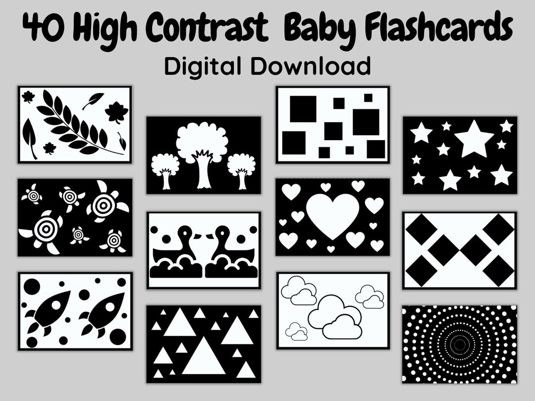 40 High Contrast Baby Cards, Black and White Printable Montessori ...