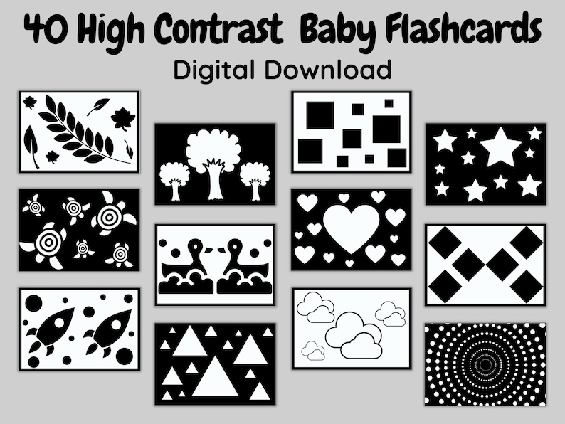 40 High Contrast Baby Cards Black and White Printable | Etsy