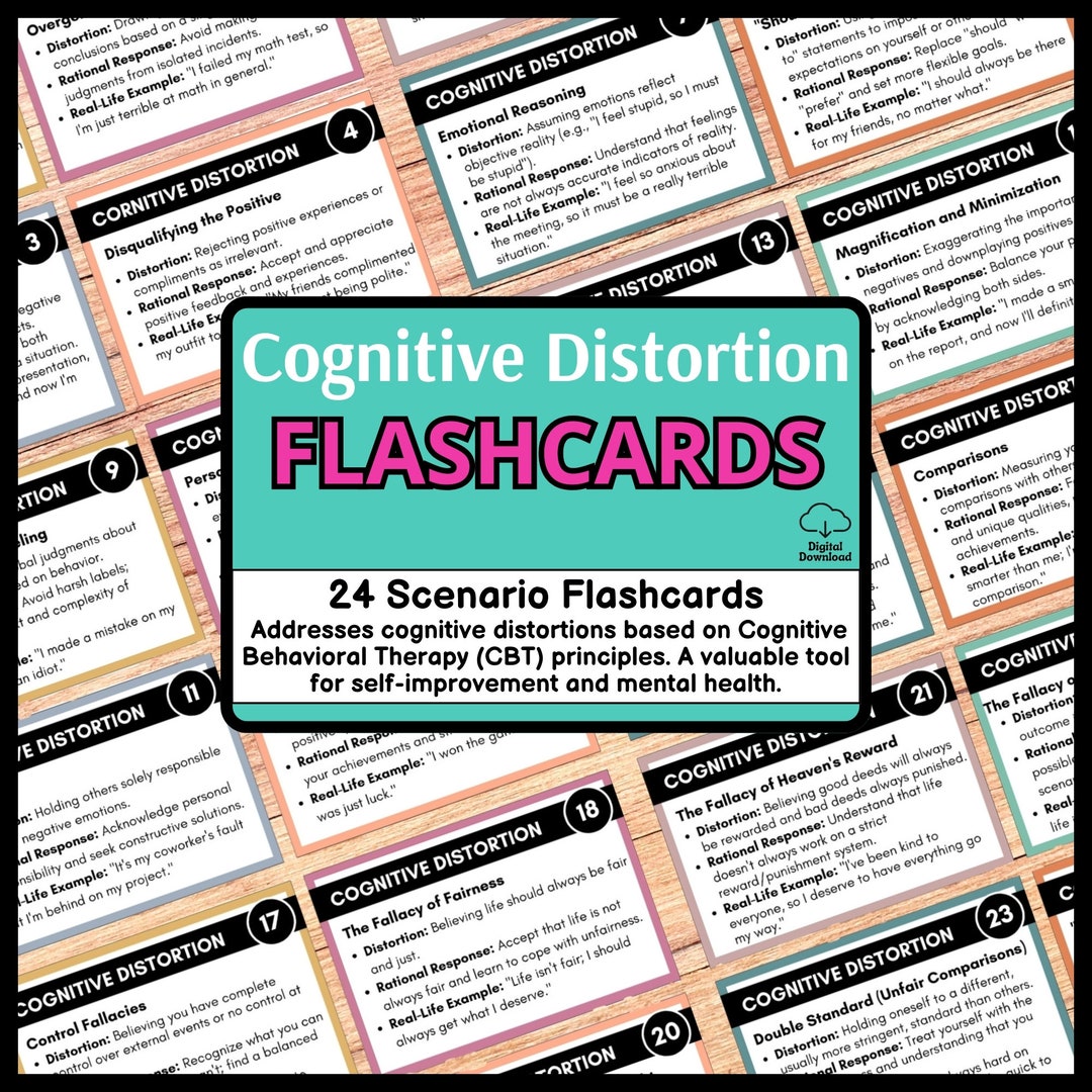 Cognitive Distortion Flash Cards, CBT Cards, Unhelpful Thinking ...