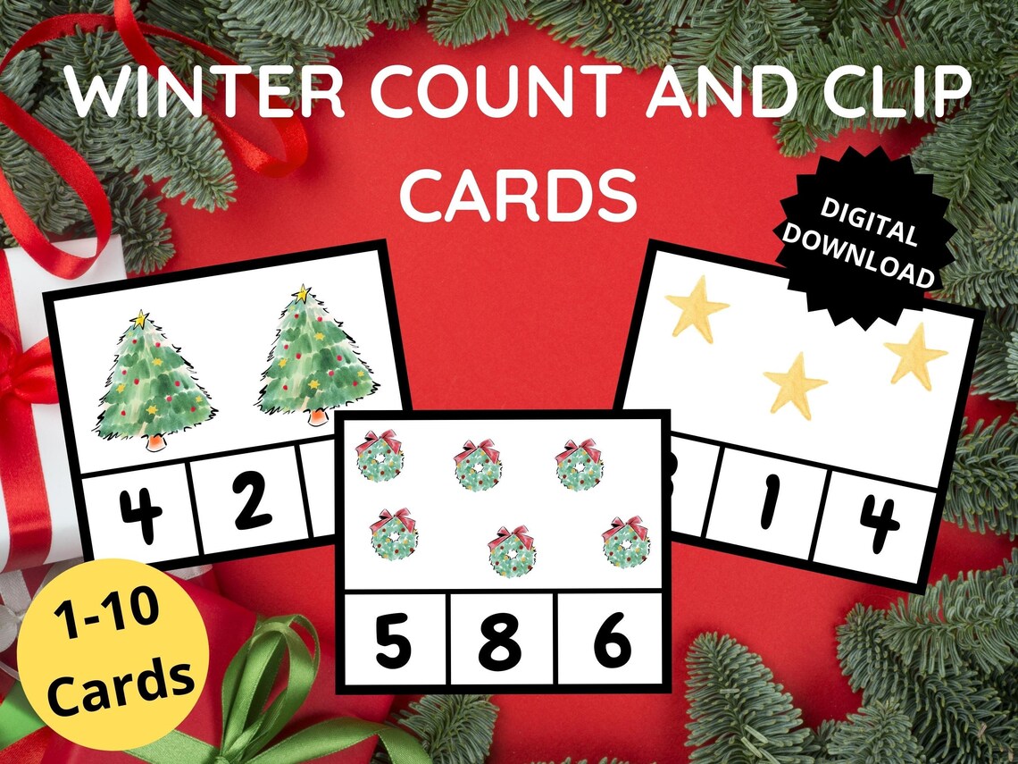 Christmas Count and Clip Cards Printable Christmas Kids - Etsy