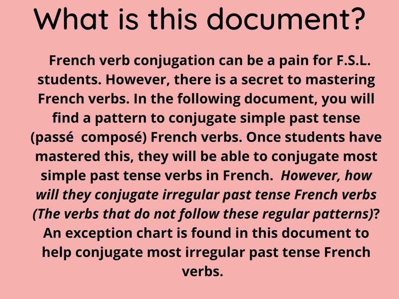 French Language Verb Conjugation Passé Composé Verb Cheat - Etsy