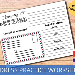 ADDRESS Practice Worksheet Learn My Address Kids Address | Etsy