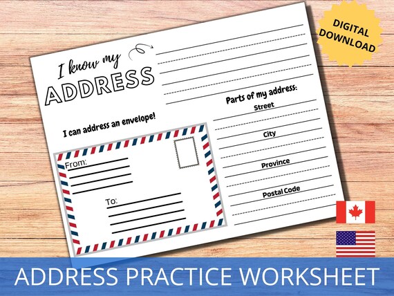 ADDRESS Practice Worksheet Learn My Address Kids Address | Etsy