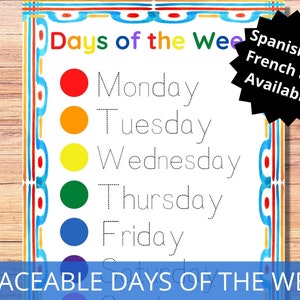 FRENCH Days of the Week Printable, Tracing the Days of the Week, Basic ...