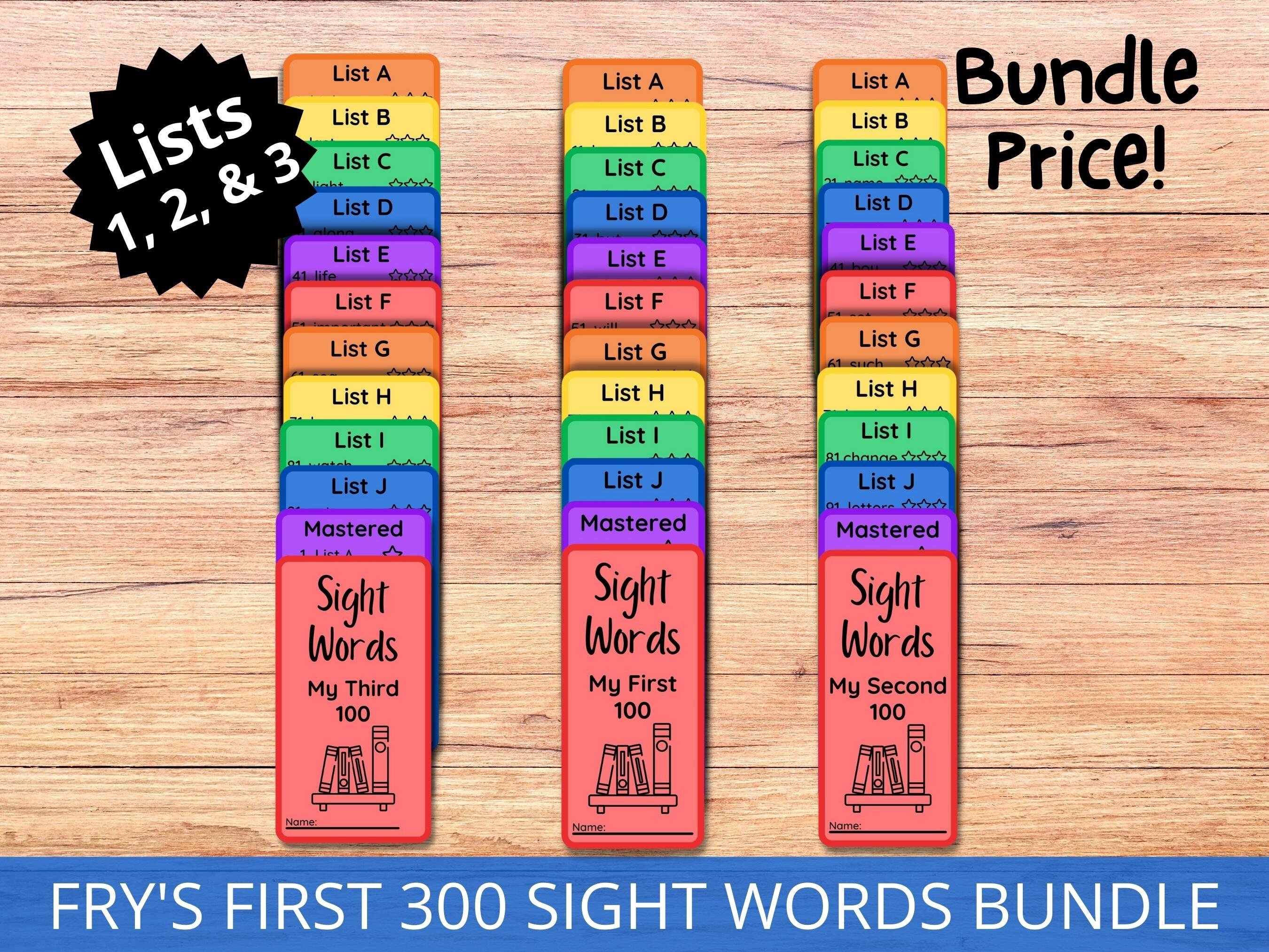 Sight Word Flashcards Fry's First 100 Sight Words | Etsy