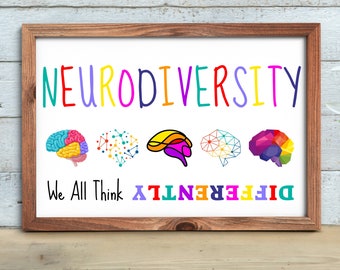 Neurodiversity Brain Art Poster, Therapy Office Decor, We All Think ...