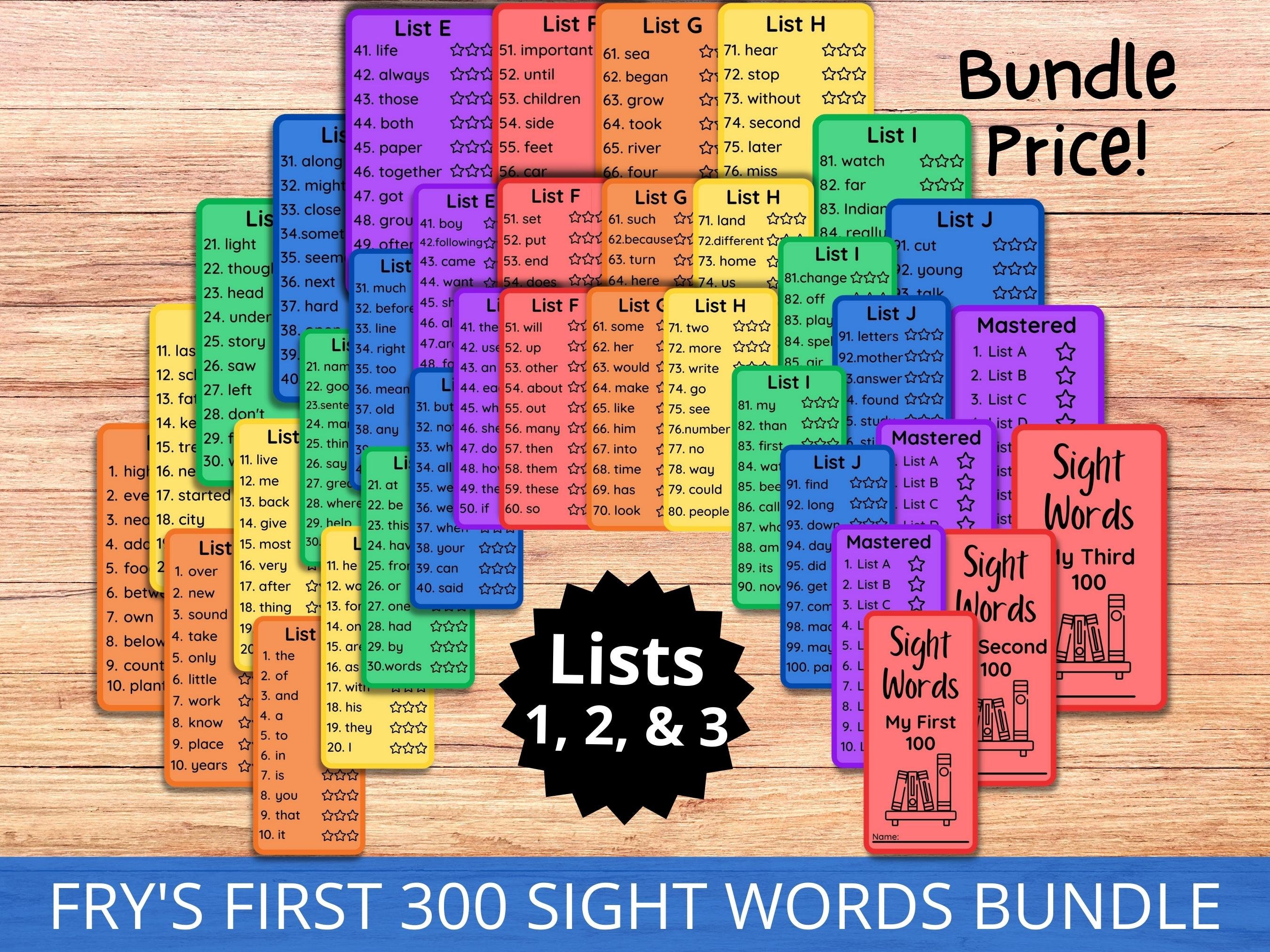 Sight Word Flashcards Fry's First 100 Sight Words | Etsy Canada