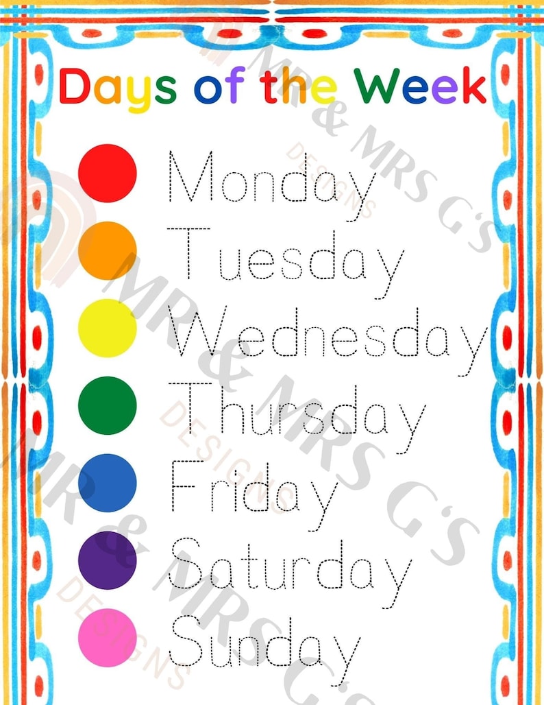 DAYS of the WEEK Printable Wheel Yesterday Today Tomorrow - Etsy