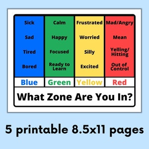Feelings and Emotions Coping Skills Bundle, Emotional Regulation Zones ...
