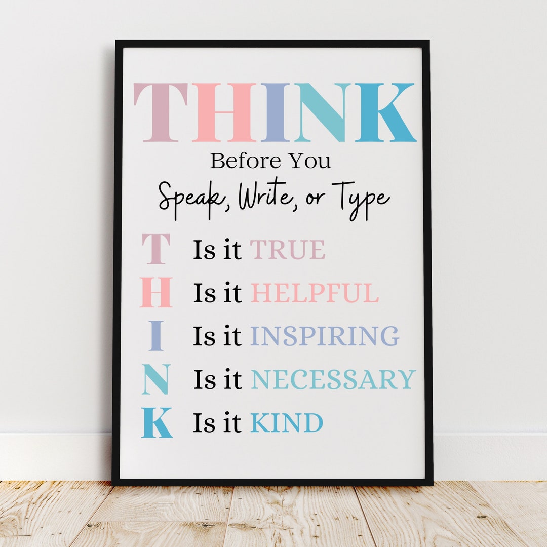 THINK Before You Speak Poster, Class Rules Printable, Positive ...