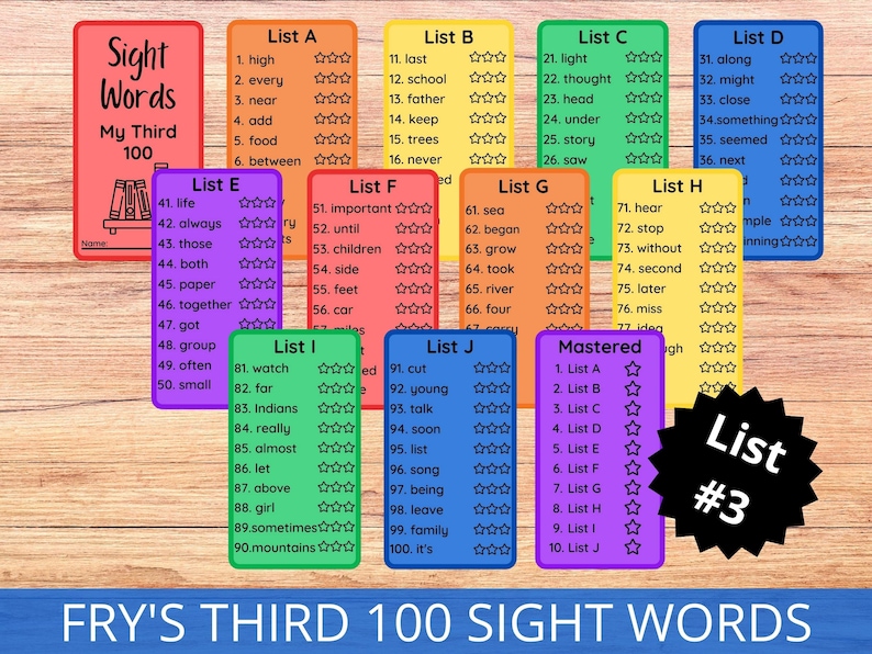Sight Word Flashcards Fry's First 100 Sight Words | Etsy
