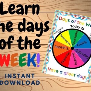 DAYS of the WEEK Printable Wheel Yesterday Today Tomorrow | Etsy