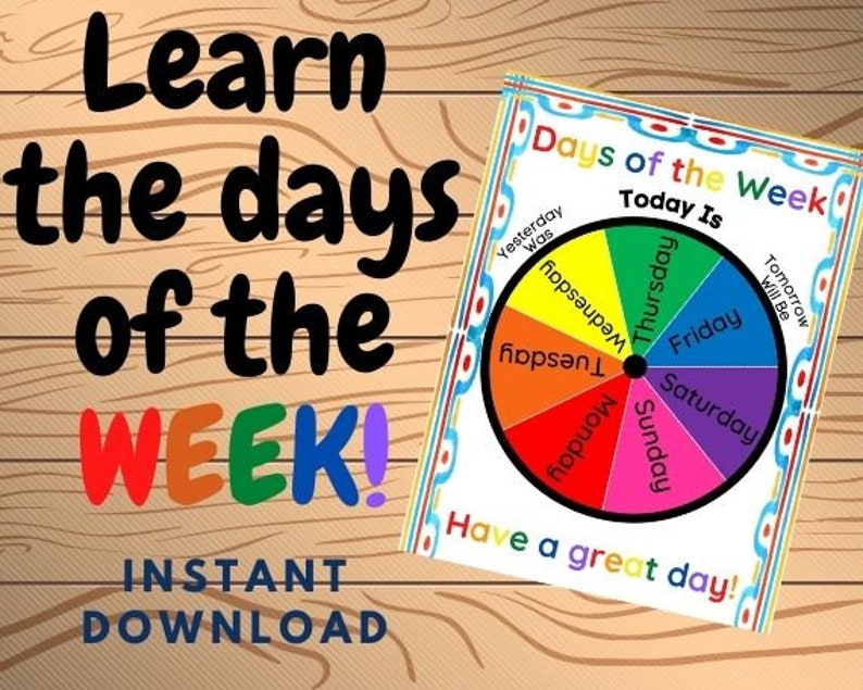 DAYS of the WEEK Printable Wheel Yesterday Today Tomorrow | Etsy