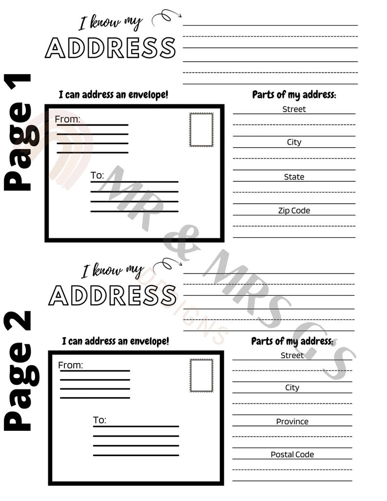ADDRESS Practice Worksheet Learn My Address Kids Address | Etsy
