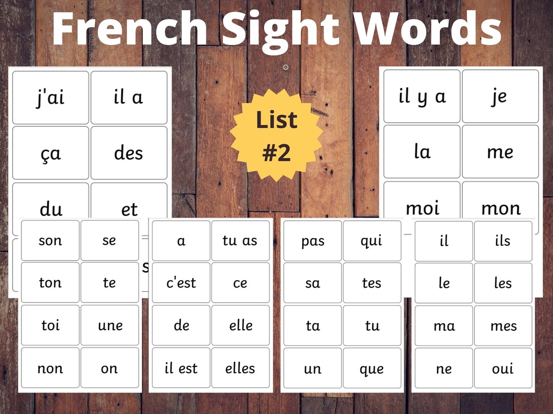 French Sight Word Flashcards - List #2, Learning Basic French, France ...