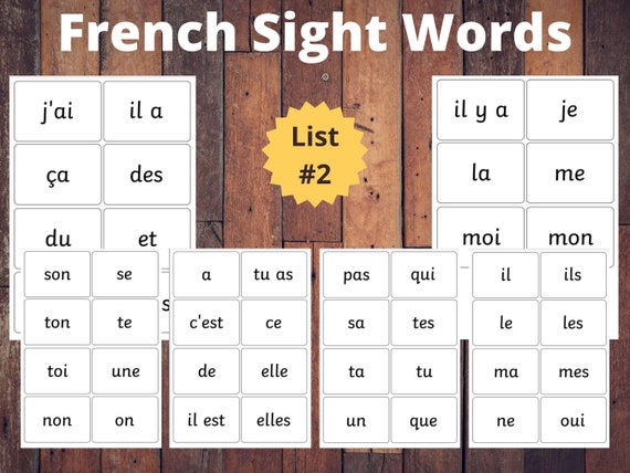 French Sight Word Flashcards List 2 Learning Basic French | Etsy