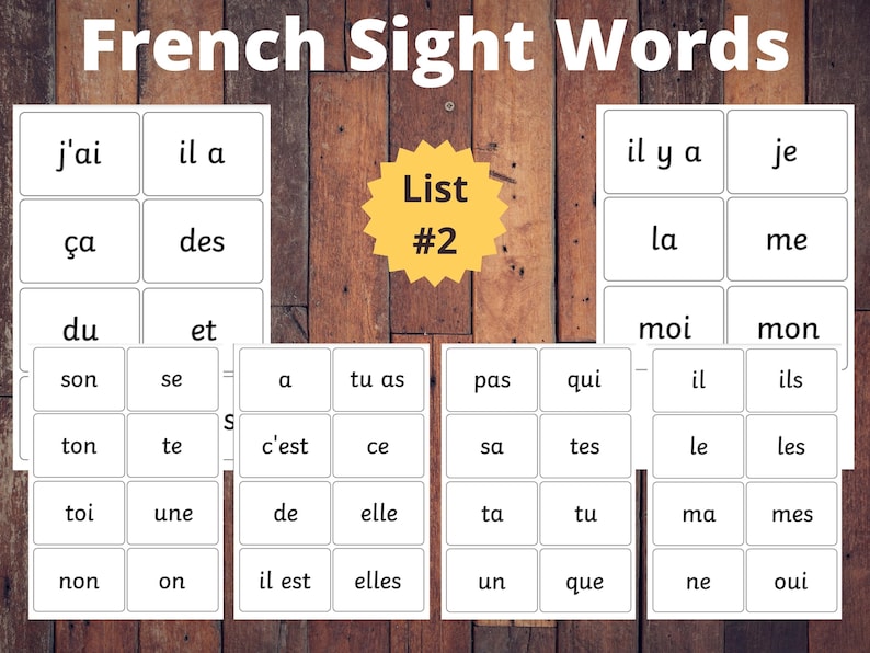 French Sight Word Flashcards List 2 Learning Basic French - Etsy