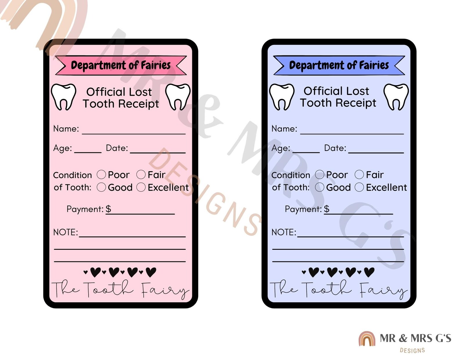 Tooth Fairy Receipt Printable Lost Tooth Certificate First - Etsy