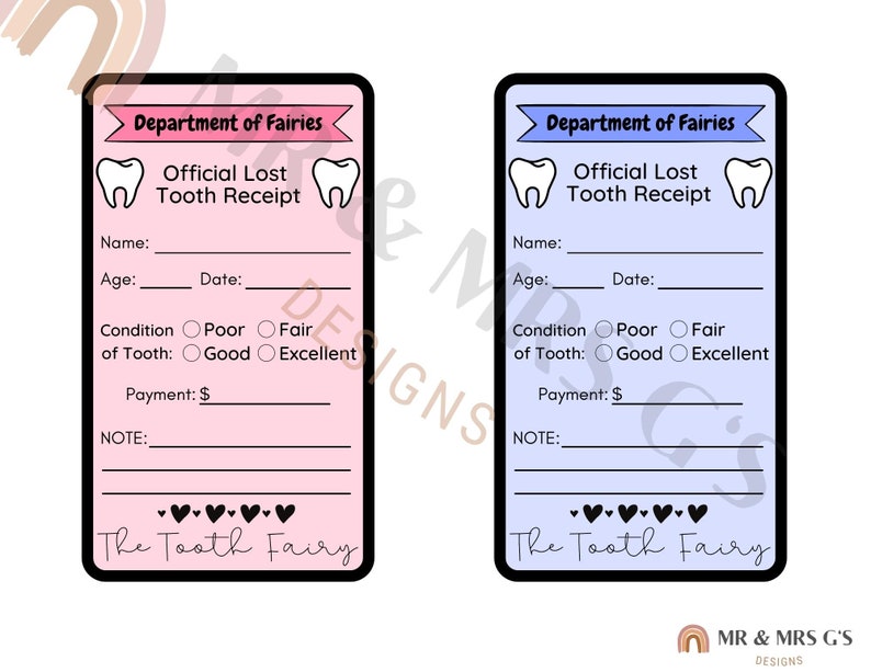 Tooth Fairy Receipt Printable Lost Tooth Certificate First - Etsy Canada