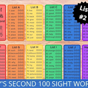 Sight Word Flashcards, Fry's SECOND 100 Sight Word Printable ...