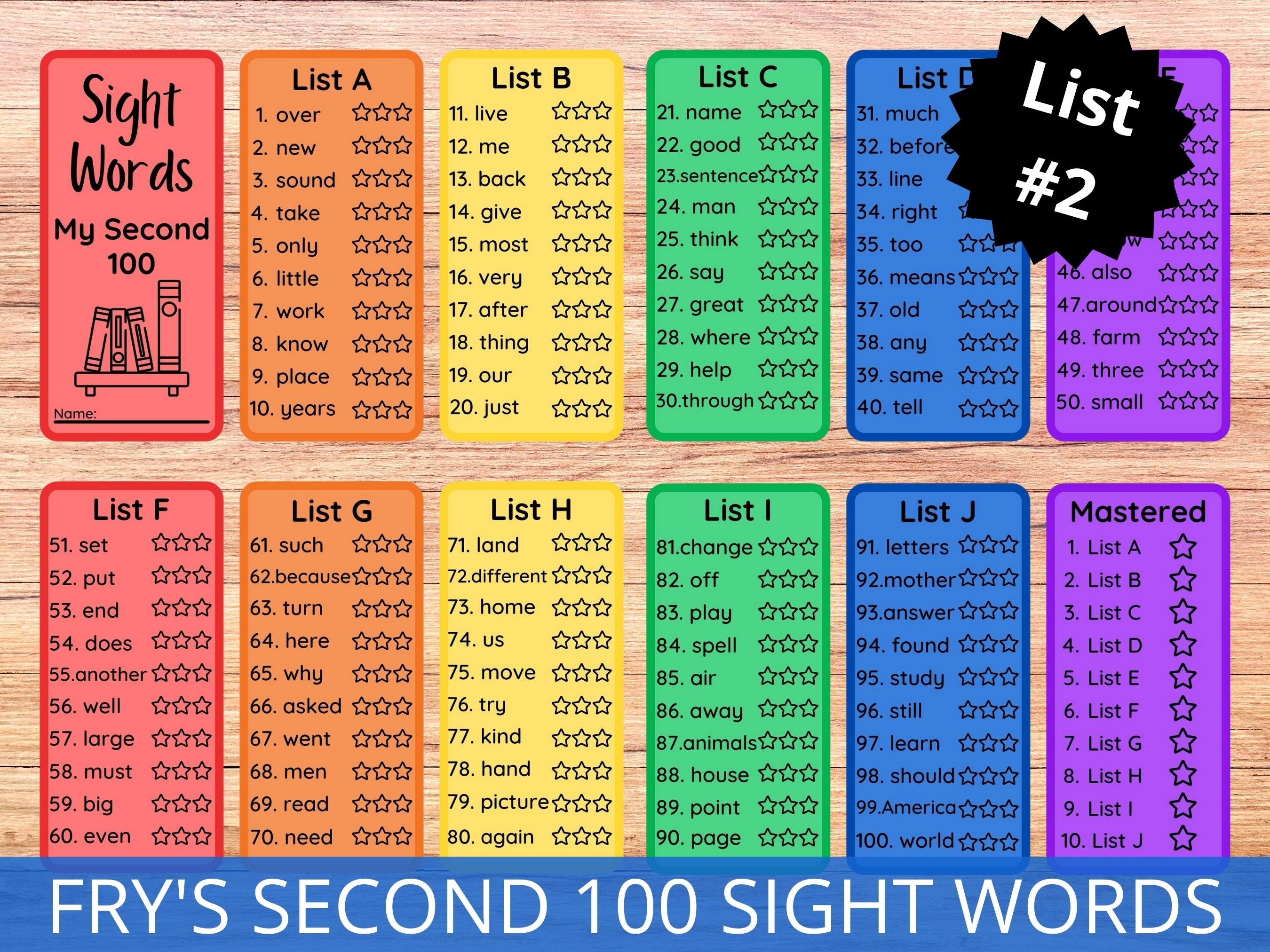 Sight Word Flashcards Fry's First 100 Sight Words | Etsy Canada