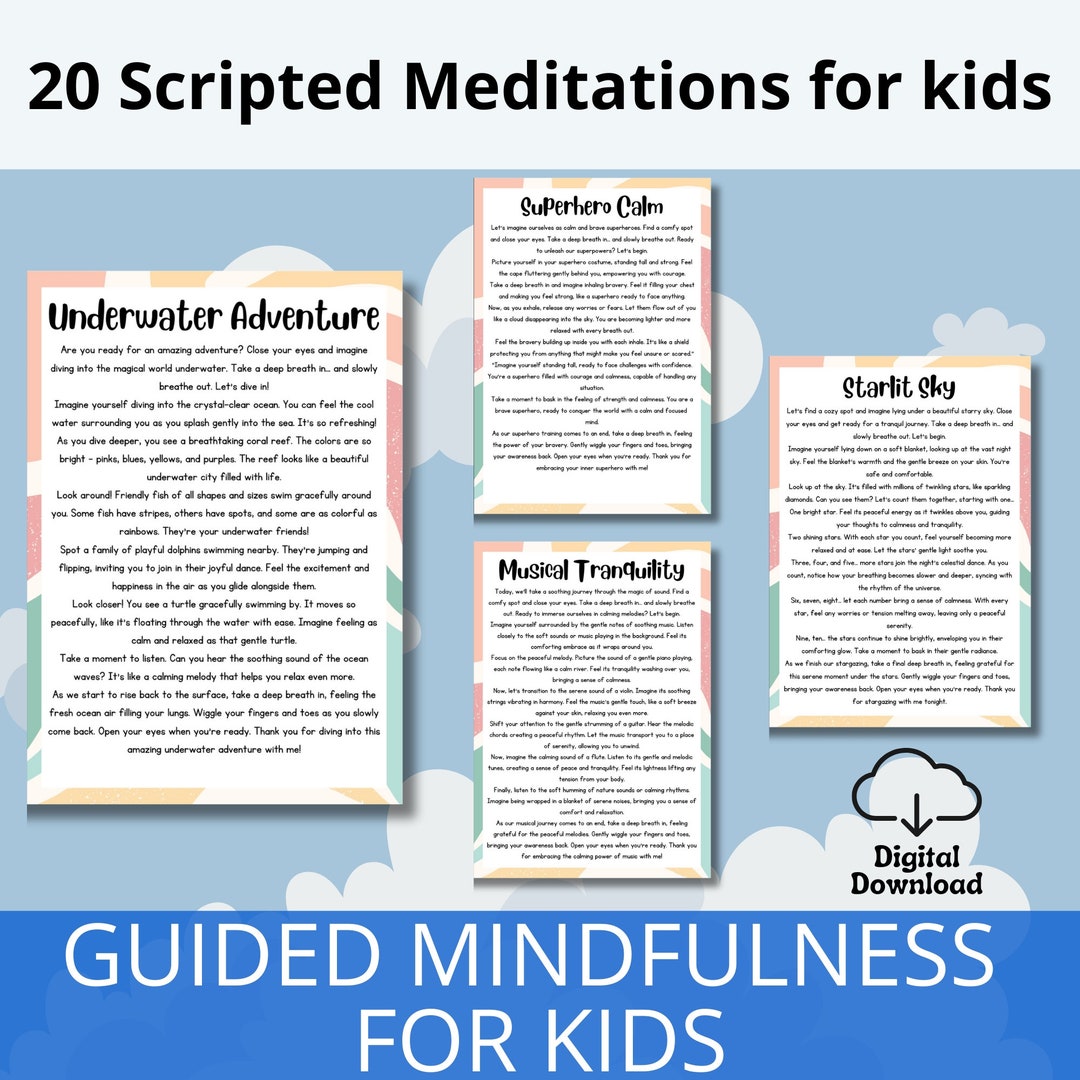 Guided Meditation Cards for Kids, Calming Scripts for Mindfulness ...