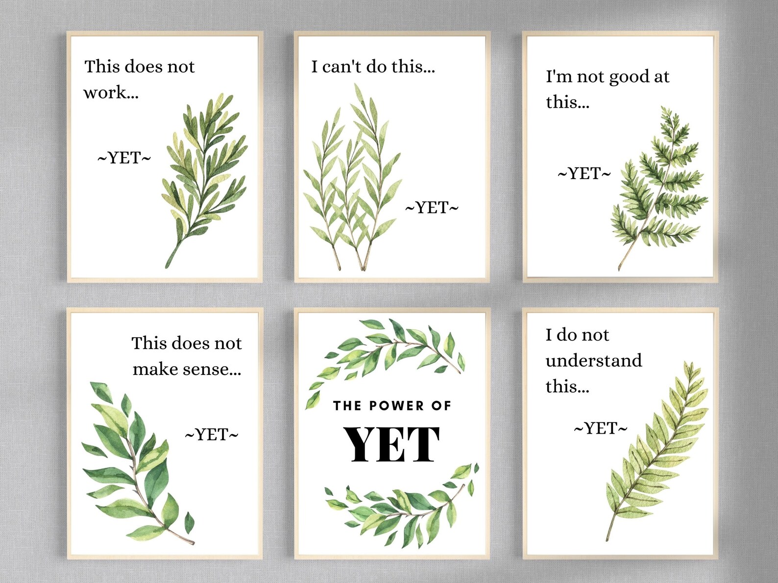 Growth Mindset POWER of YET Poster Set Botanical Motivational - Etsy