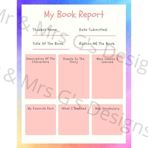 Book Report - Book Review - Printable Book Report - Reading Worksheet ...