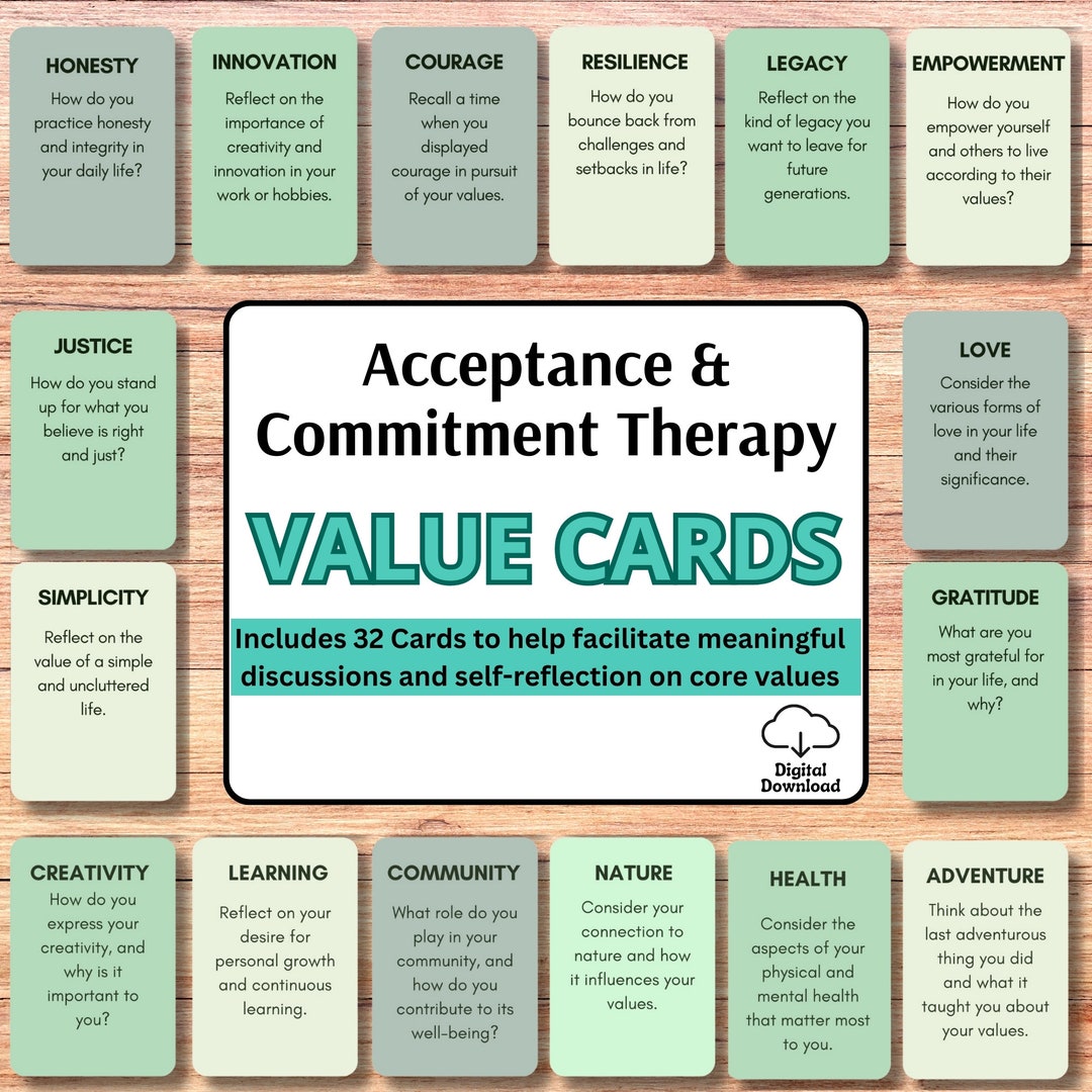 Acceptance Therapy Value Cards, Commitment Therapy, ACT Therapist ...