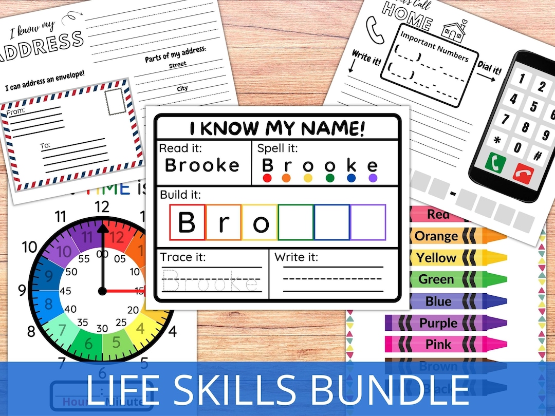 Life Skills for Kids Printable Bundle, Telling Time, Phone Number Game ...