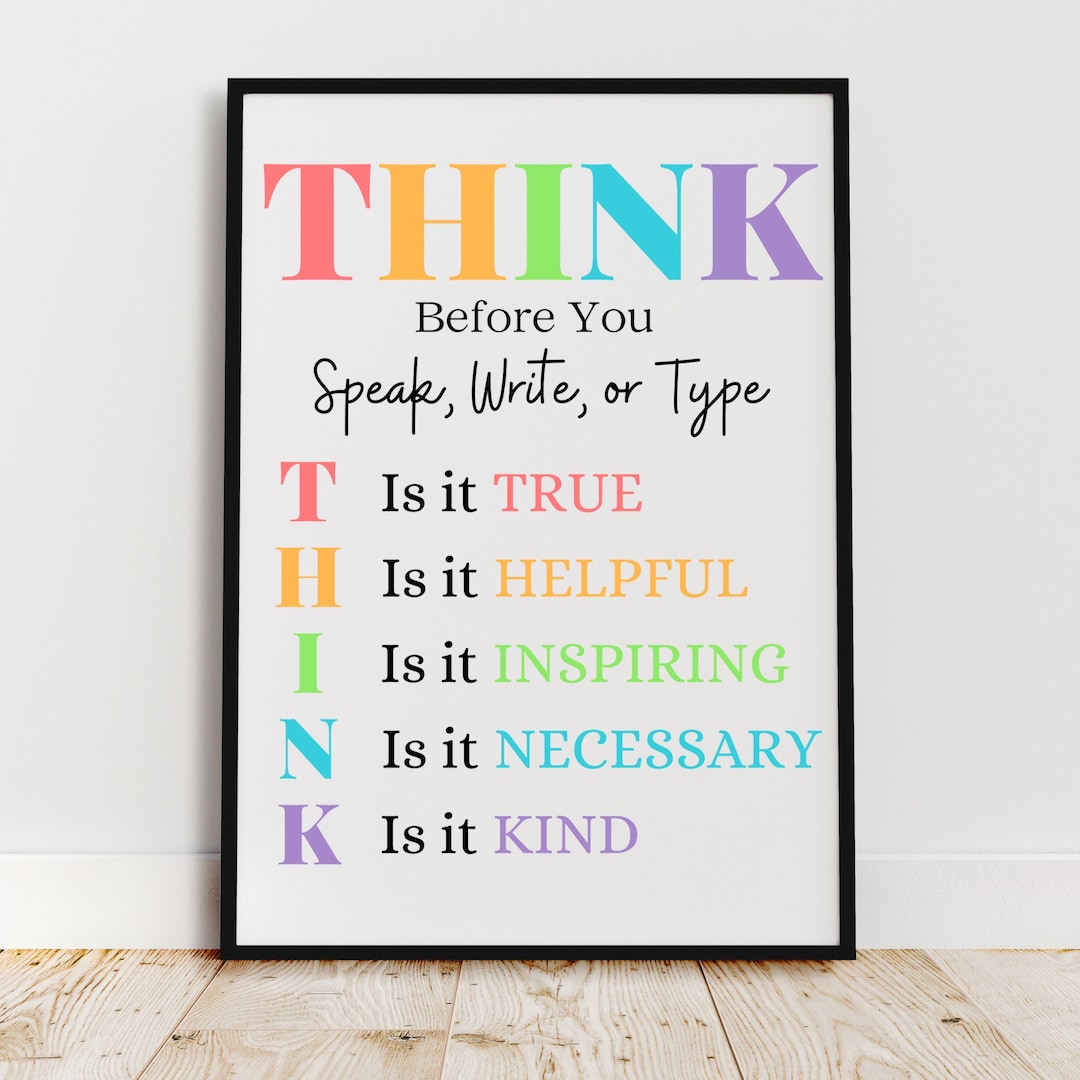 THINK Before You Speak Poster, Class Rules Printable, Positive ...
