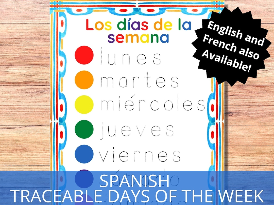 SPANISH Days of the Week Printable, Tracing Days of the Week, Basic ...