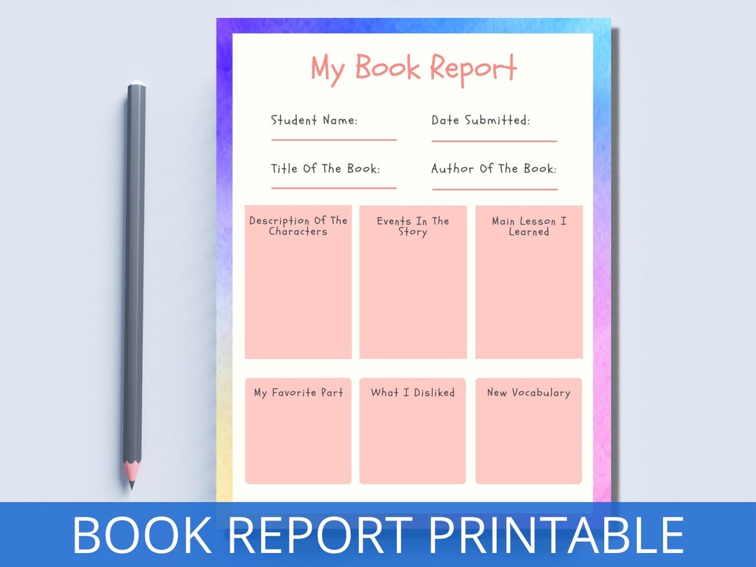 Book Report - Book Review - Printable Book Report - Reading Worksheet ...