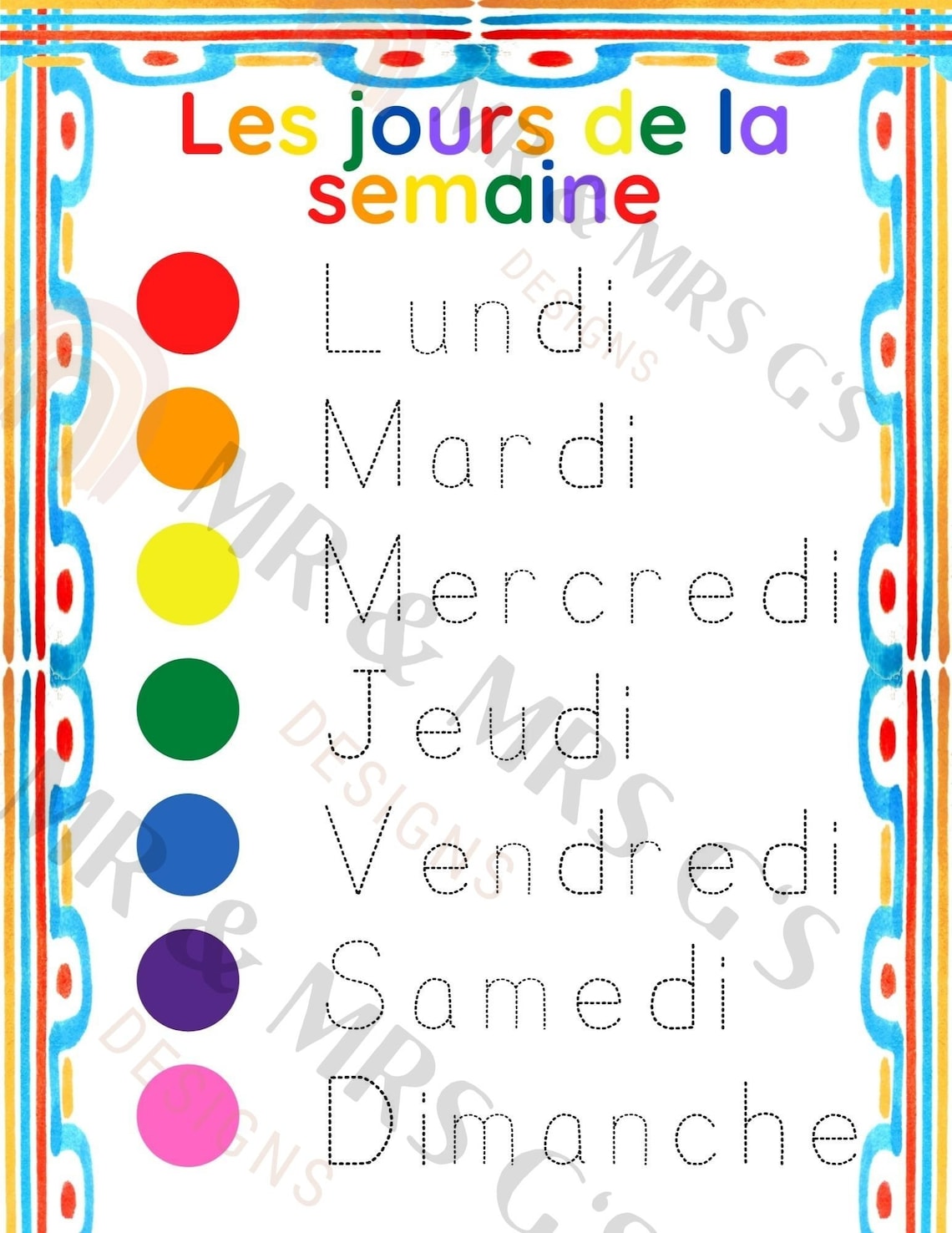 FRENCH Days of the Week Printable Wheel Basic French | Etsy