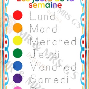 FRENCH Days of the Week Printable Wheel, Basic French Vocabulary ...