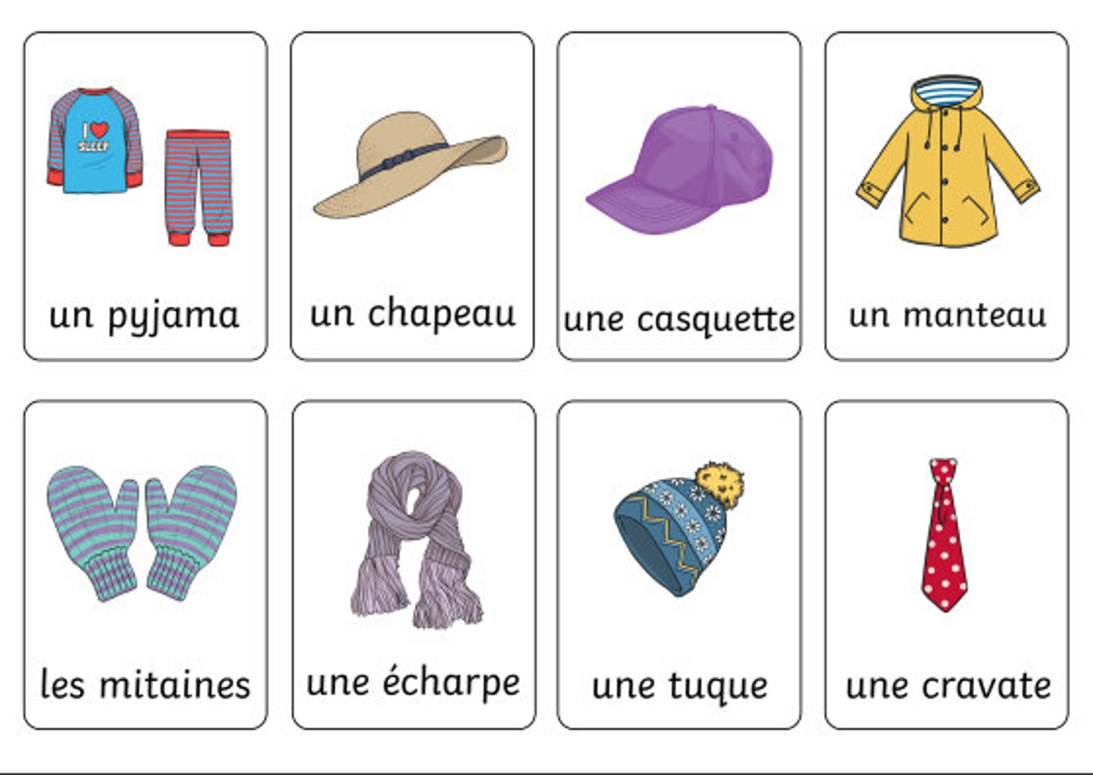 FRENCH CLOTHING PRINTABLE Flashcards Basic French Vocabulary - Etsy Canada