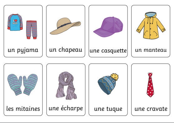 FRENCH CLOTHING PRINTABLE Flashcards Basic French Vocabulary - Etsy Canada