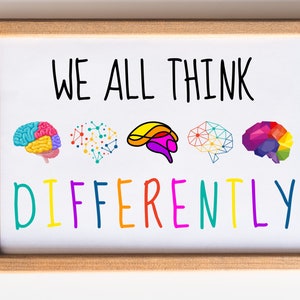 We All Think Differently Poster, Neurodiversity Digital Art Print ...