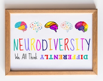 Neurodiversity Brain Art Poster, Therapy Office Decor, We All Think ...