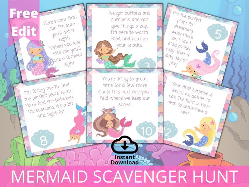 Mermaid Indoor Scavenger Hunt Printable Birthday Scavenger | Etsy
