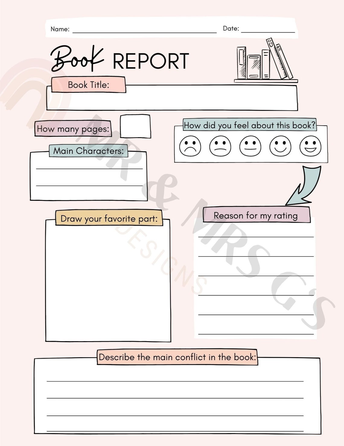 Book Report Book Review Printable Book Report Reading - Etsy